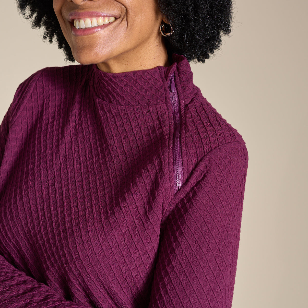 Knit Jacquard Zipper Detail Mock Pullover – Christopher & Banks