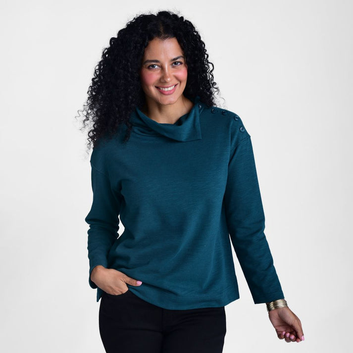 Split Collar Button Shoulder Top – Christopher & Banks