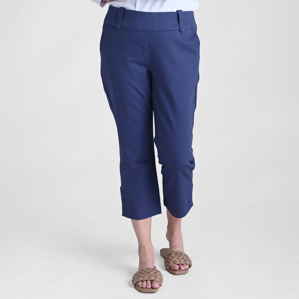 Signature Slimming Button Detail Pull On Capri - DEEP INDIGO ...