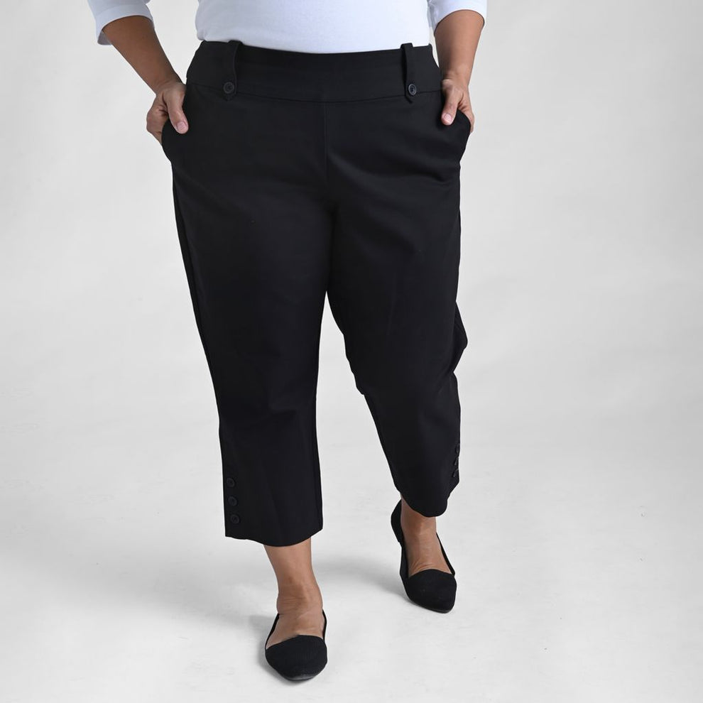 Signature Slimming Button Detail Pull On Capri - BLACK – Christopher ...