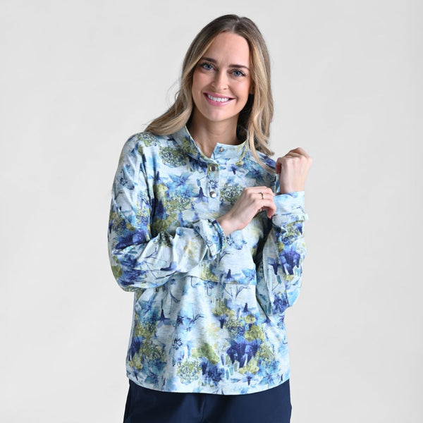 Relaxed Restyled Space Dye Print Quarter Snap Top – Christopher & Banks