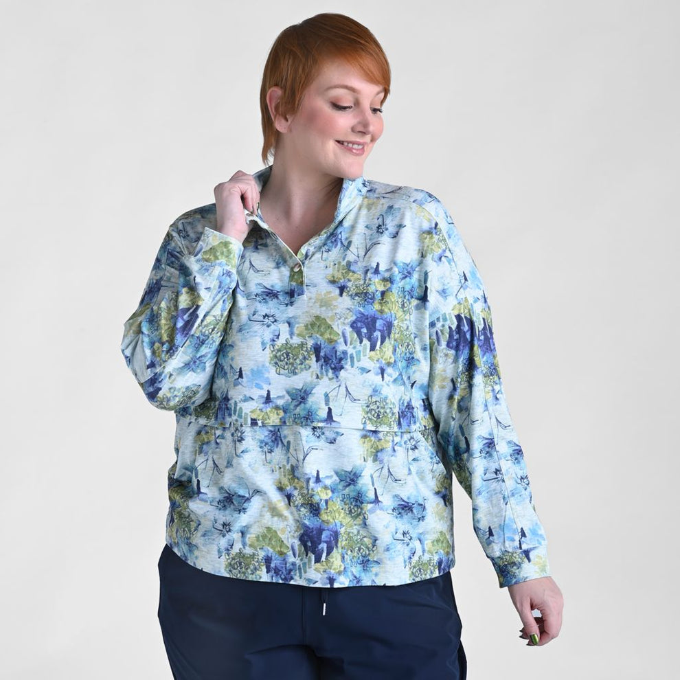 Relaxed Restyled Space Dye Print Quarter Snap Top – Christopher & Banks