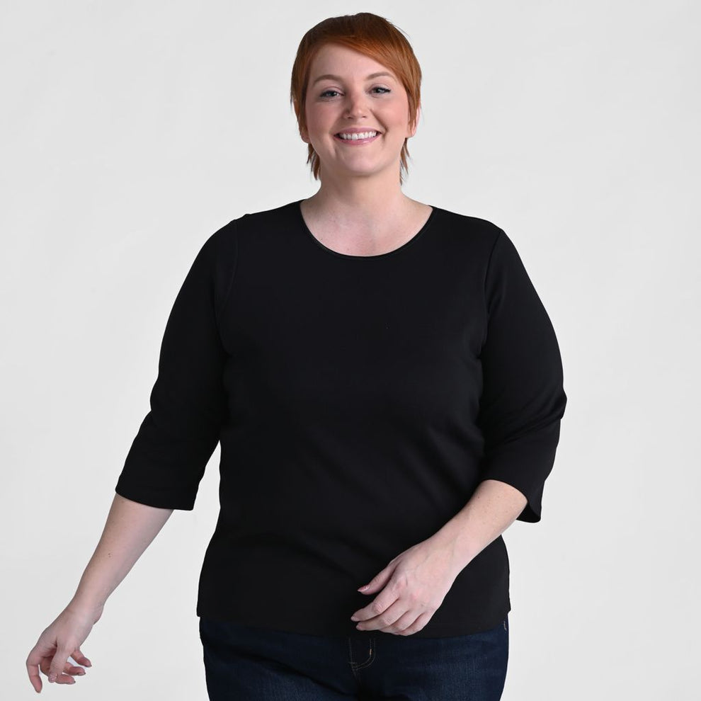 3/4 Sleeve Satin Trim Plus Size Perfect Tee – Christopher & Banks