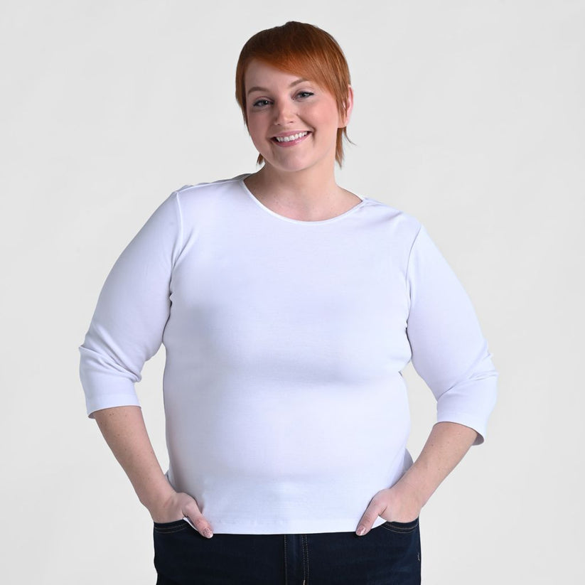 3/4 Sleeve Satin Trim Plus Size Perfect Tee – Christopher & Banks