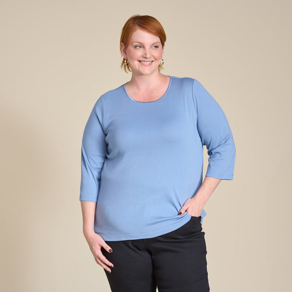 3/4 Sleeve Satin Trim Plus Size Perfect Tee – Christopher & Banks