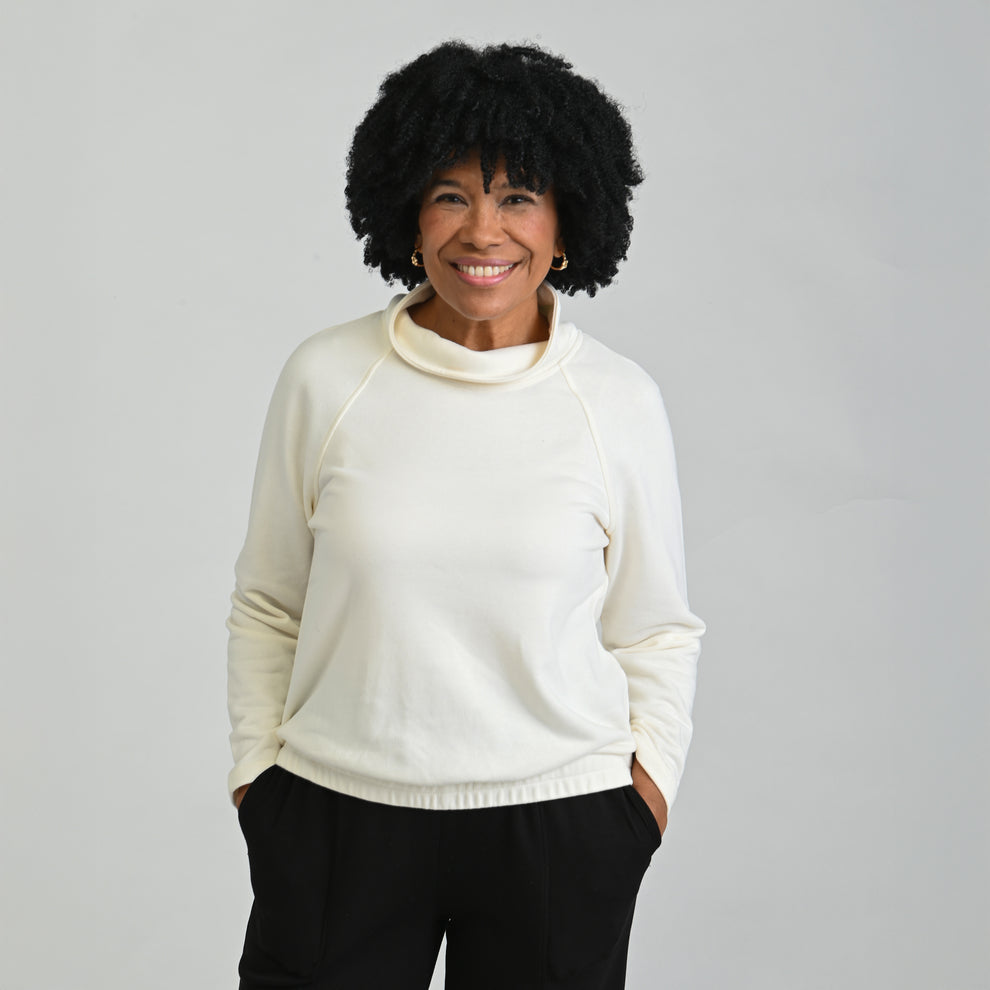 Relaxed Restyled French Terry Funnel Neck – Christopher & Banks
