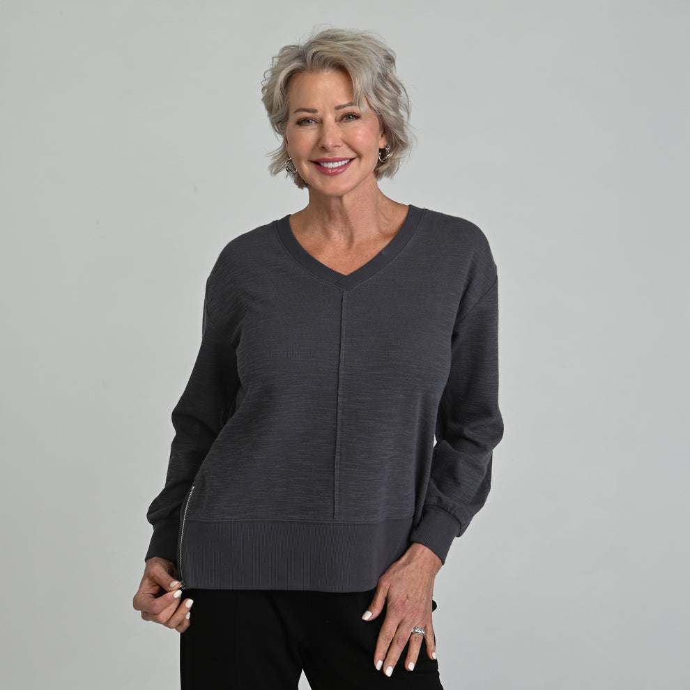 Relaxed Restyled Side Zipper Long Sleeve Top – Christopher & Banks