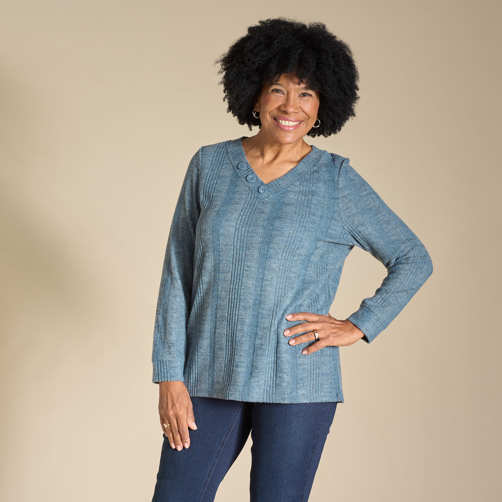 Variegated Rib V Neck Top – Christopher & Banks